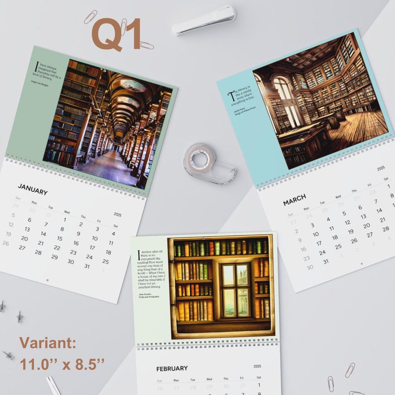 Fantastic Libraries Calendar 2025 With Quotes for Book Lover Calendar ...