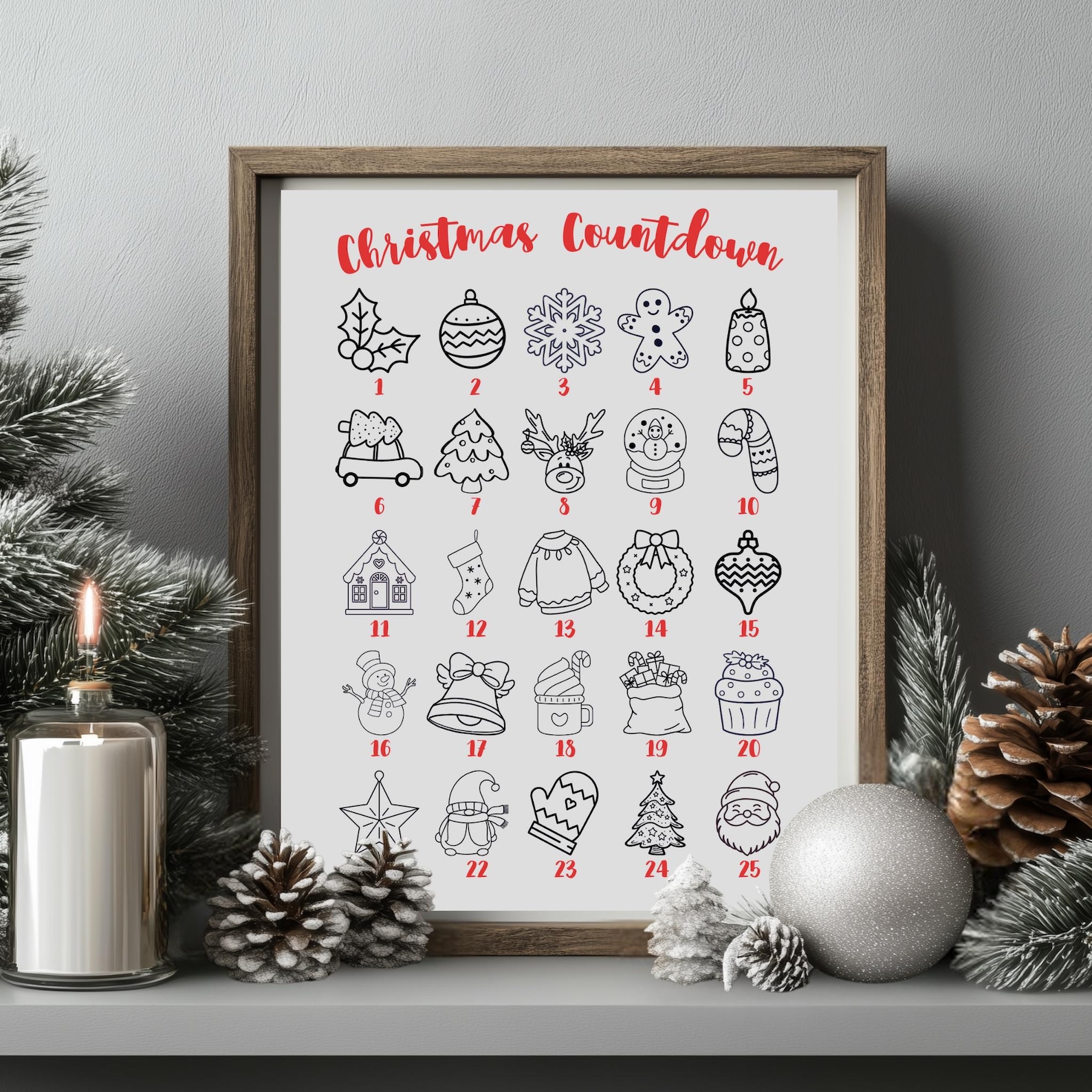 Printable Christmas Countdown Coloring Calendar, 25 Days of Festive Fun ...
