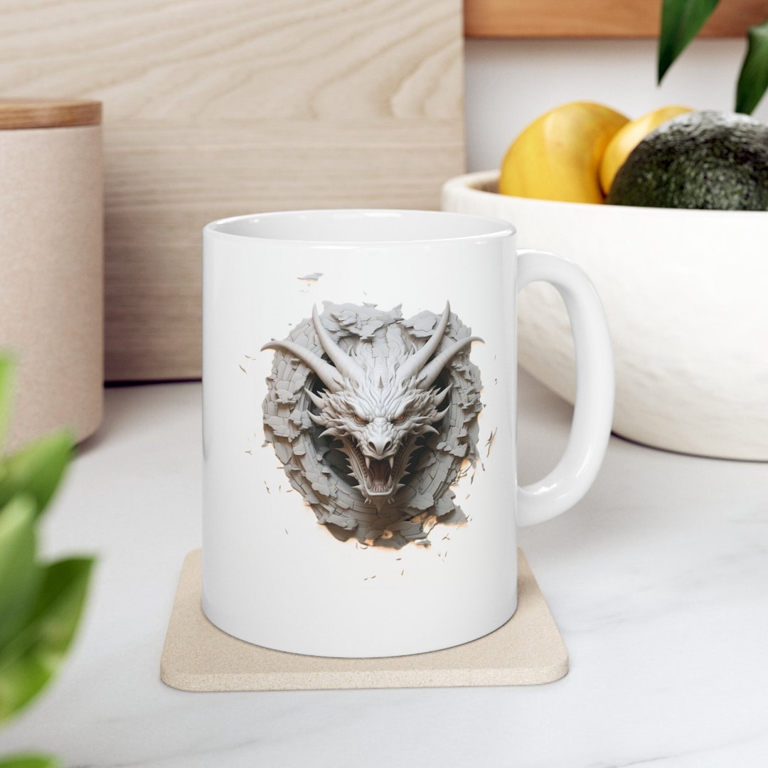 White Dragon 3D Mug - Unique Fantasy Ceramic Cup for Dragon Lover ...