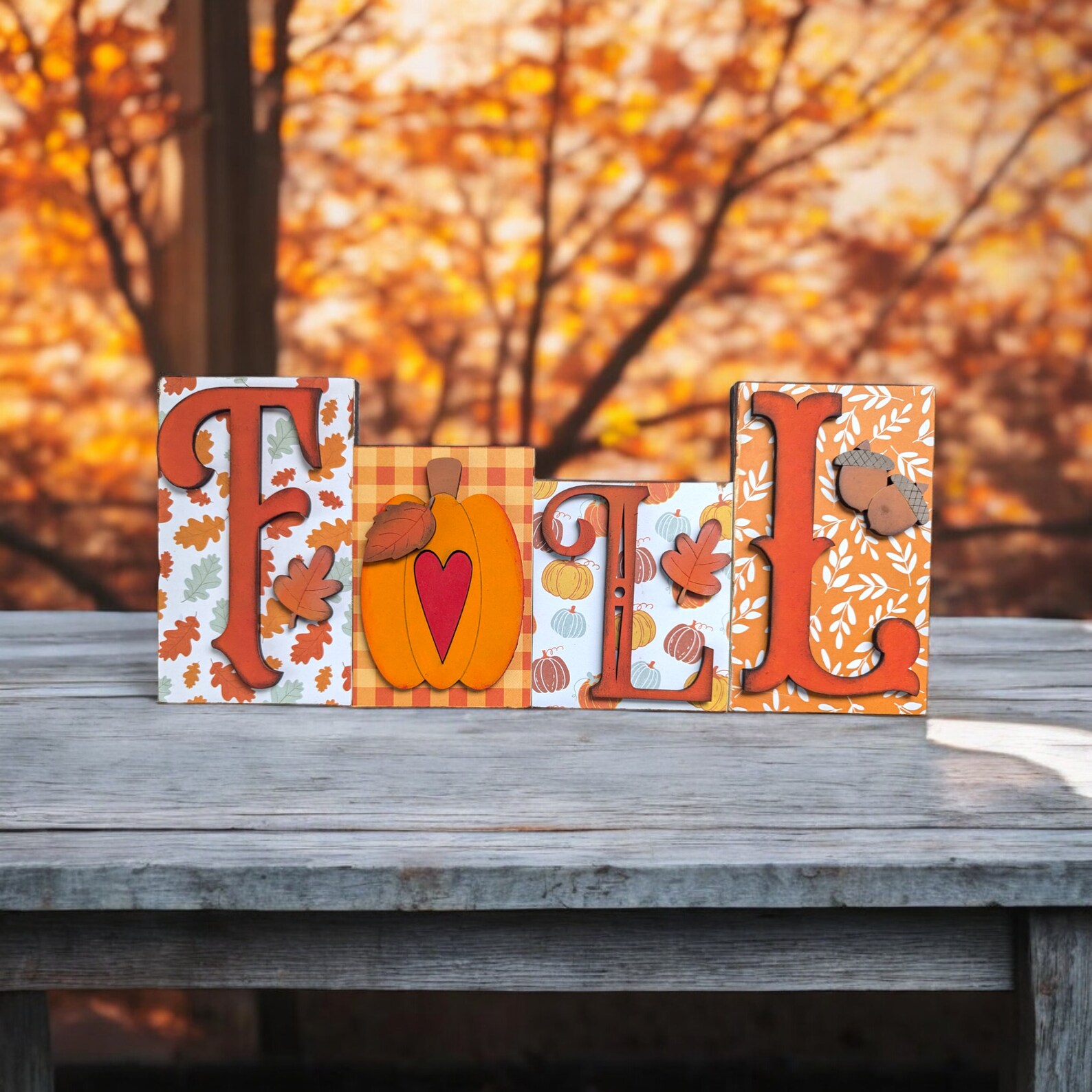 Chunky Fall Word Block Fall Decor Fall Shelf Sitter Mantel Decor Wooden ...