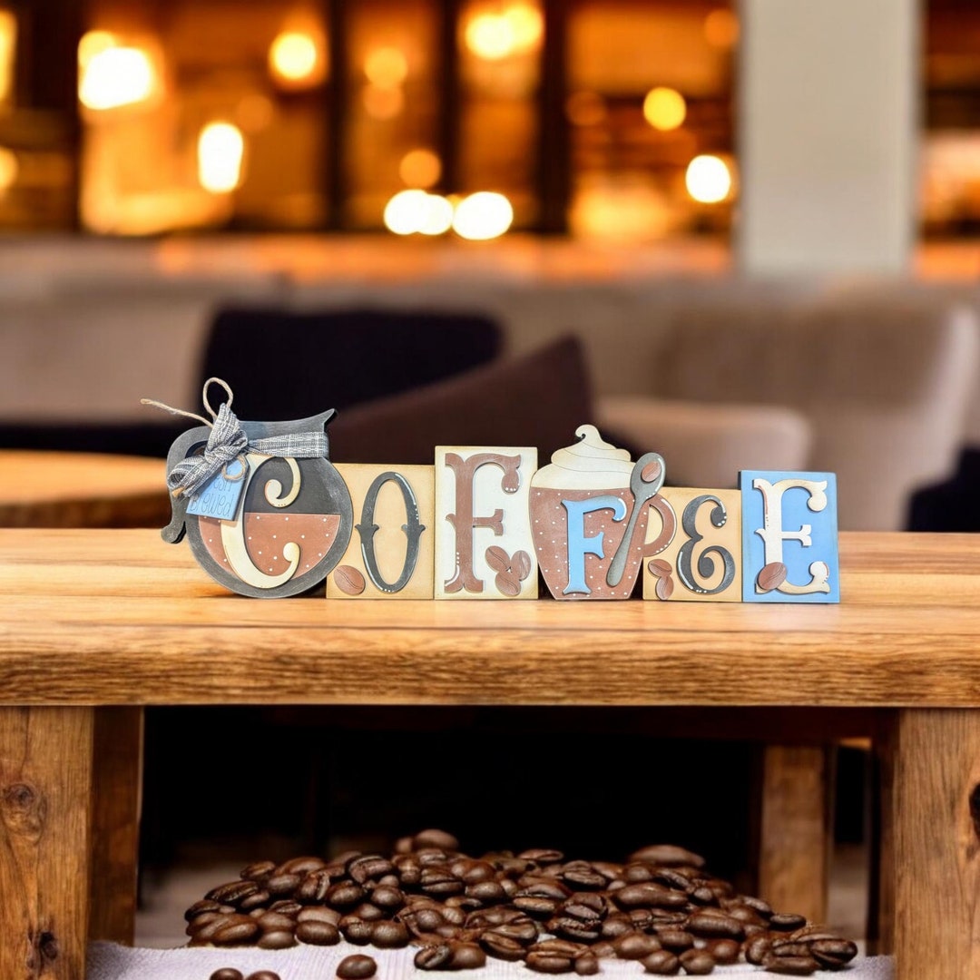 Coffee Word Block Kitchen Decor Break Room Shelf Sitter Mantel Decor ...