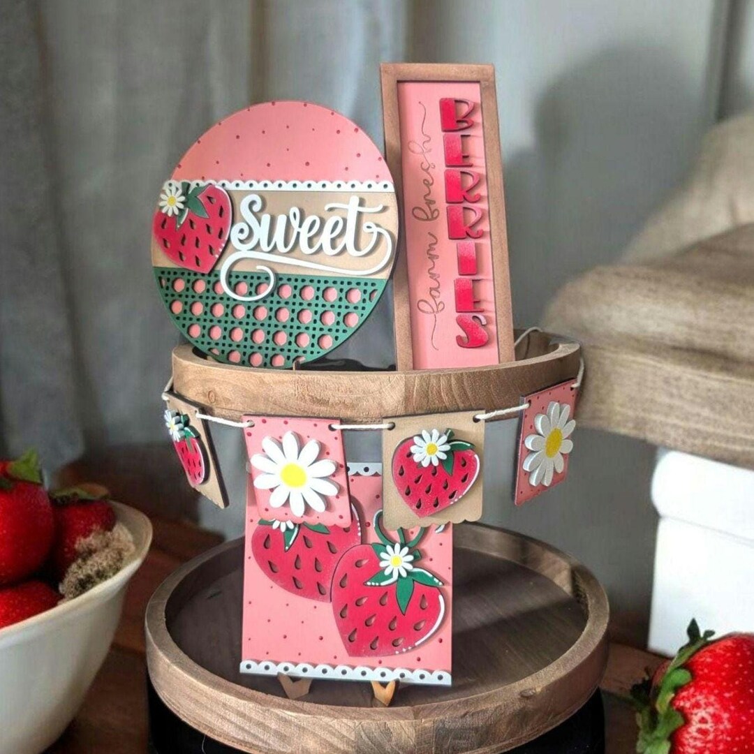 Strawberry Tiered Tray Decor Set: Hand Painted Spring/summer Signs (DIY ...