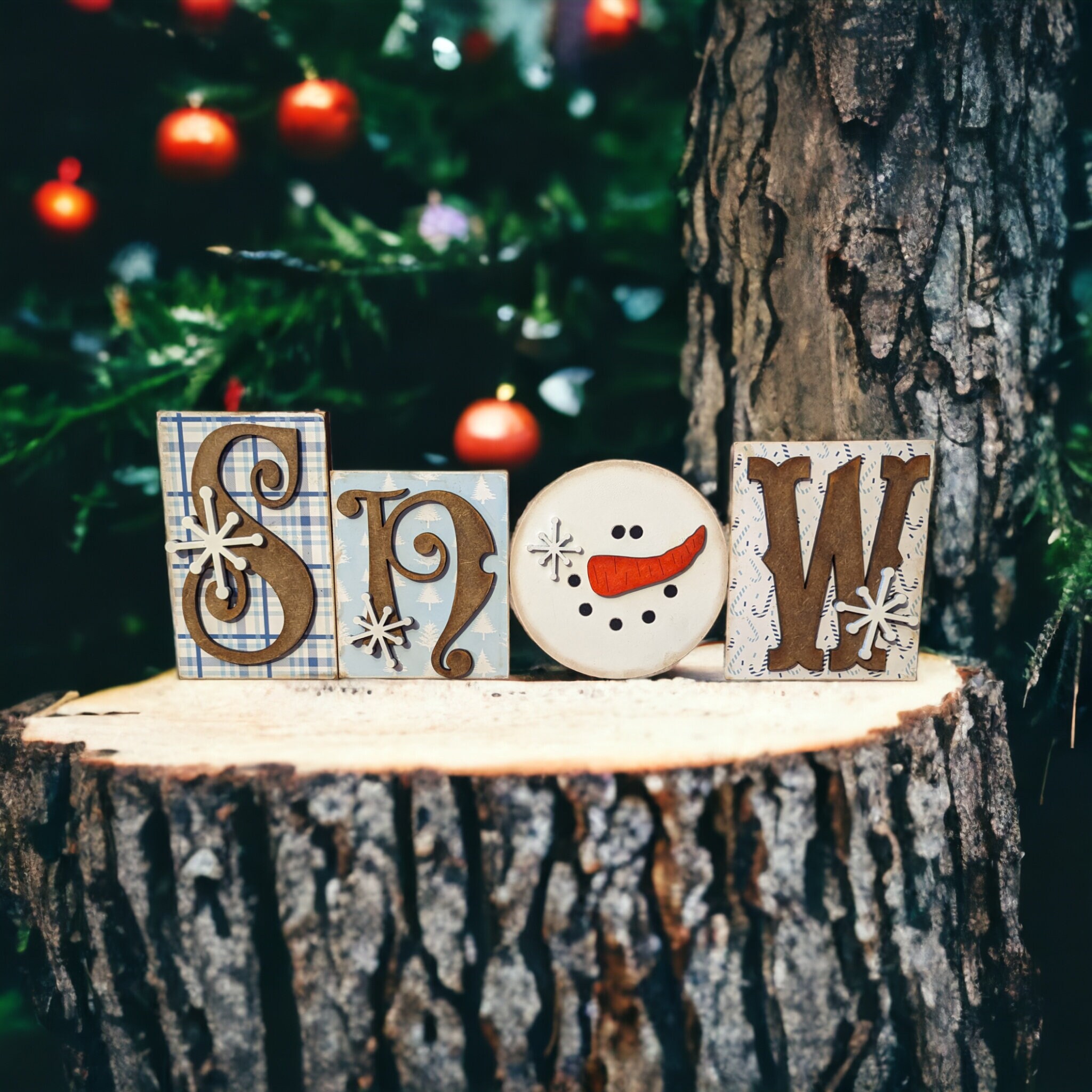 Snowman Snow Wood Word Blocks - Festive Shelf Sitter for Holiday Decor ...