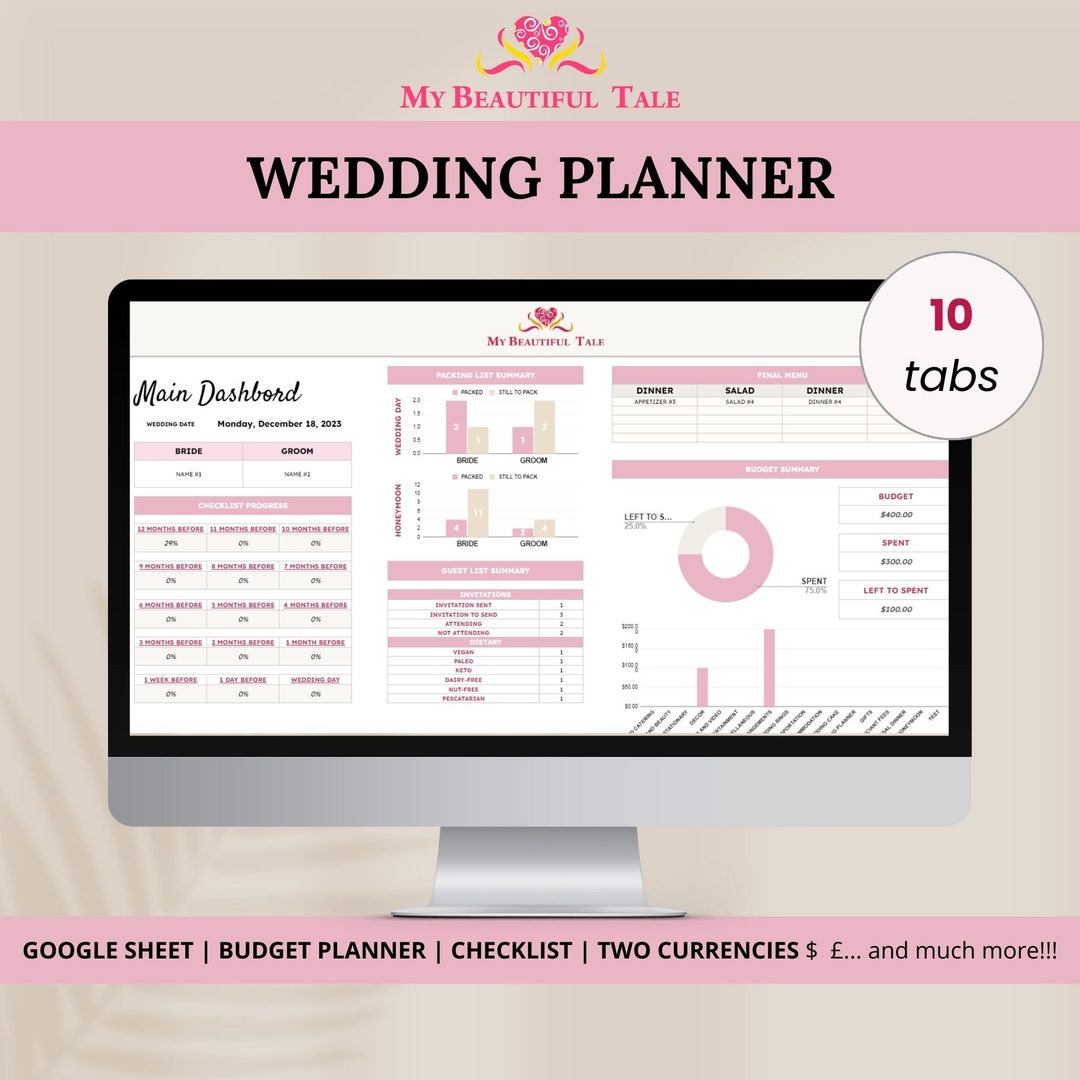 10-tab Wedding Planner Spreadsheet, Budget, Timeline, Checklist ...