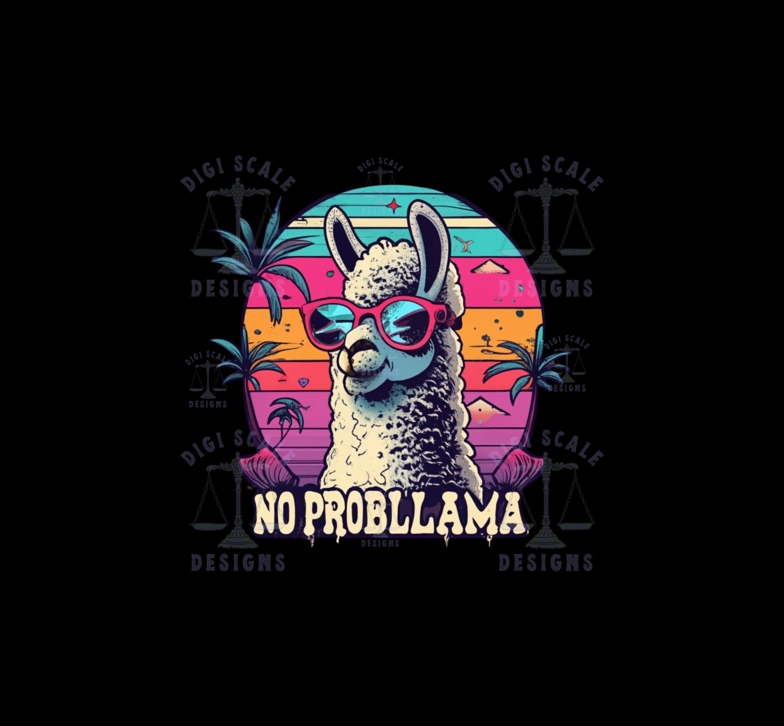 No Probllama Funny Animal Lovers SVG + PNG, Cute Llama Spitting Retro ...