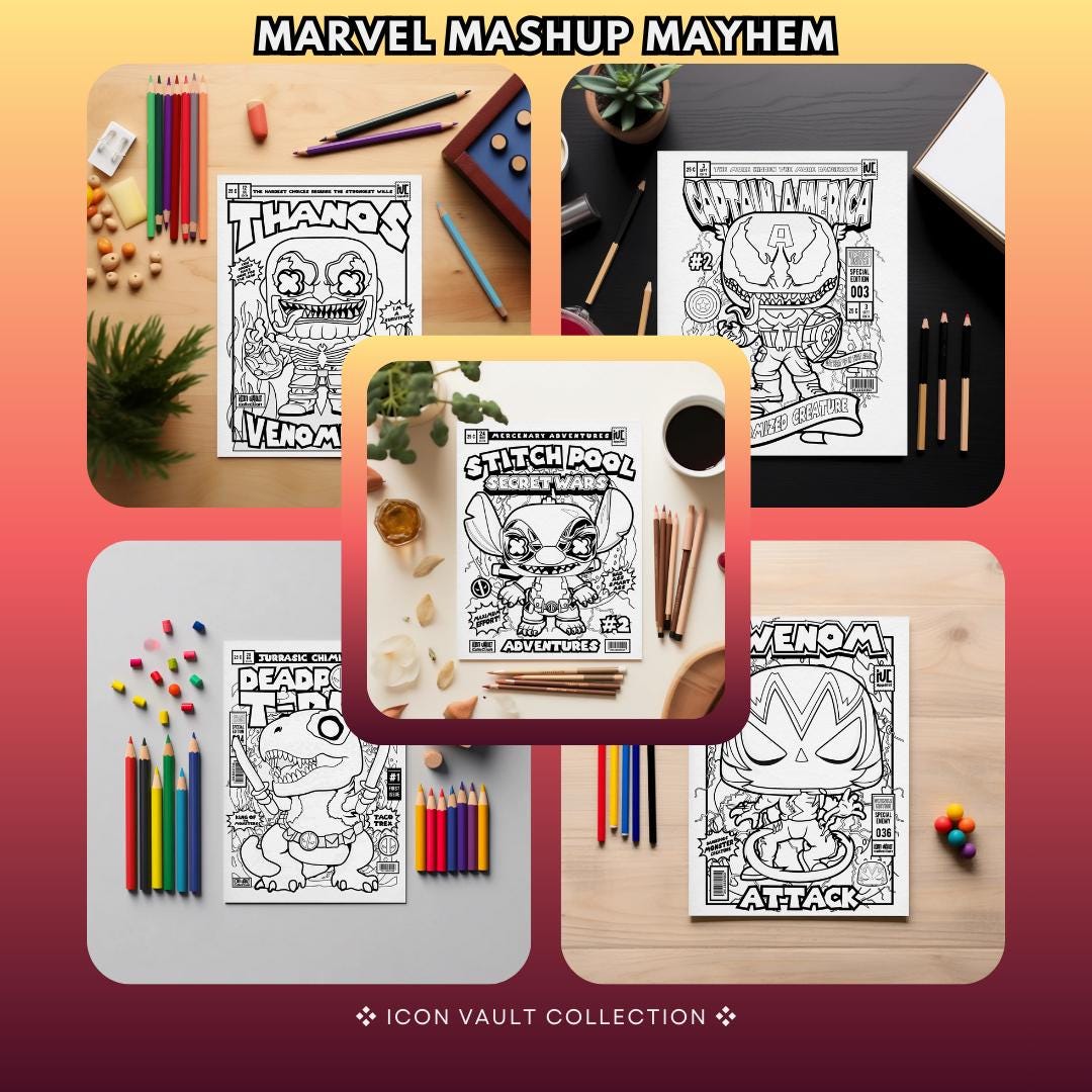 Marvel Mashup Coloring Pages, Venom, Deadpool, Stitch (PDF Download) - Etsy