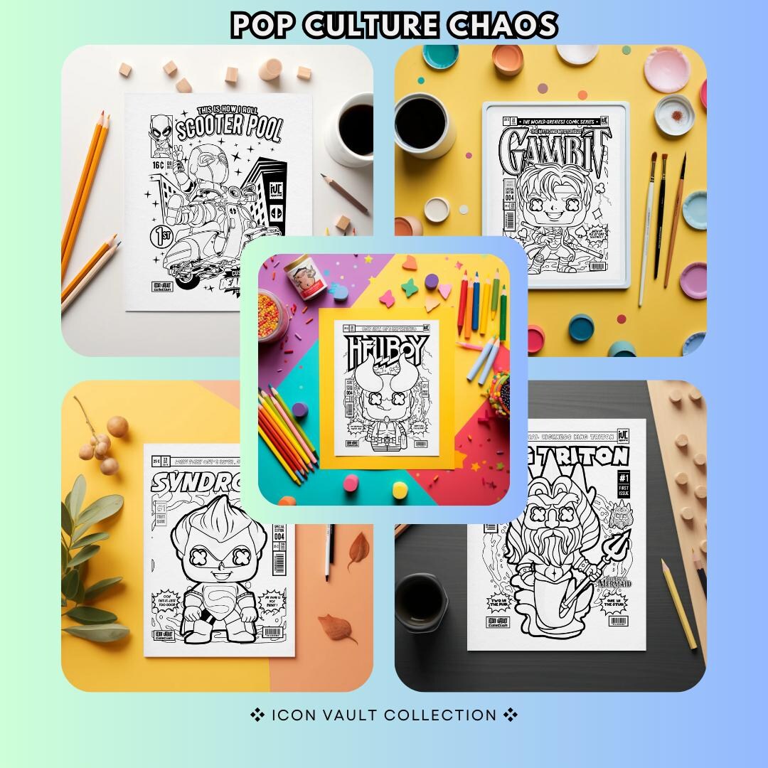 Pop Culture Mashup Coloring Pages: Deadpool, Hellboy, Gambit (printable ...
