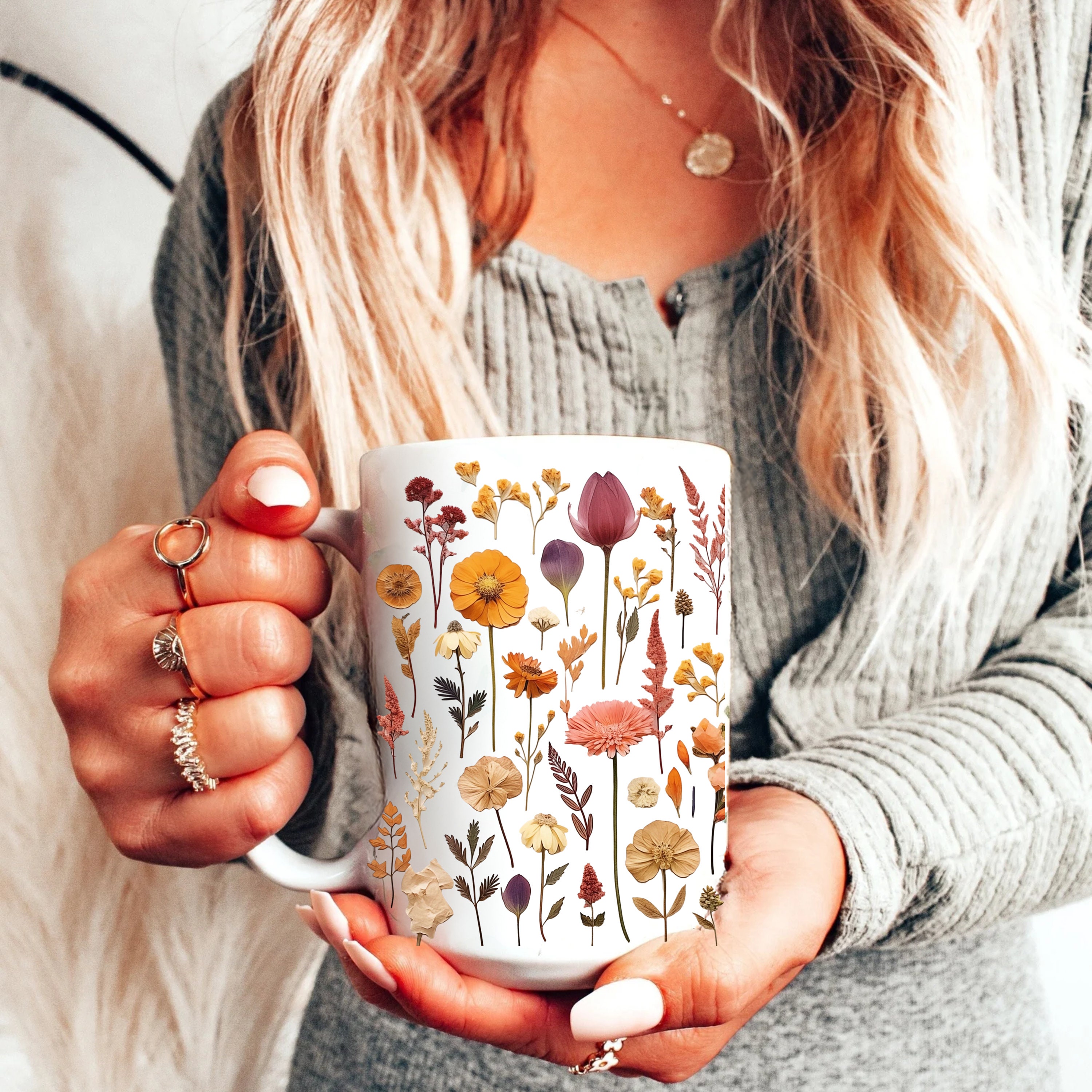 Floral Elegance Mug, Cottagecore Coffee Cup, Flower Garden Enthusiast ...