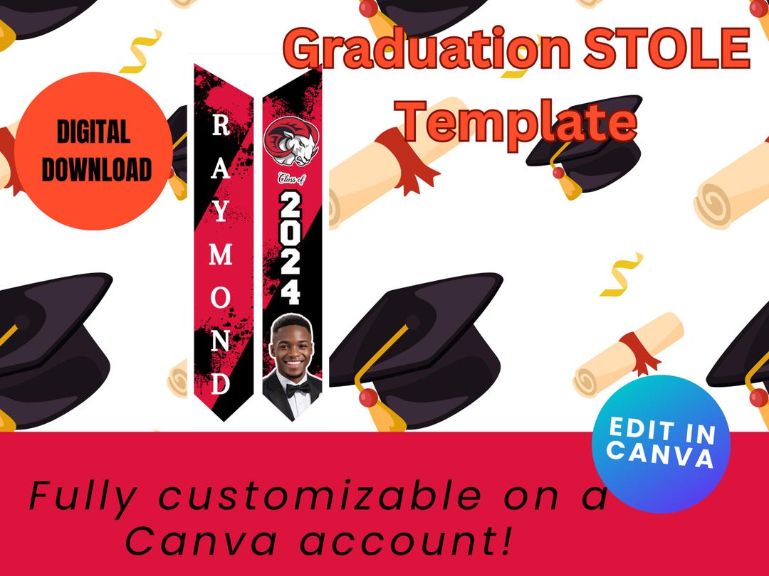 10 Custom Graduation Stole Template | Editable Canva Design | Digital ...