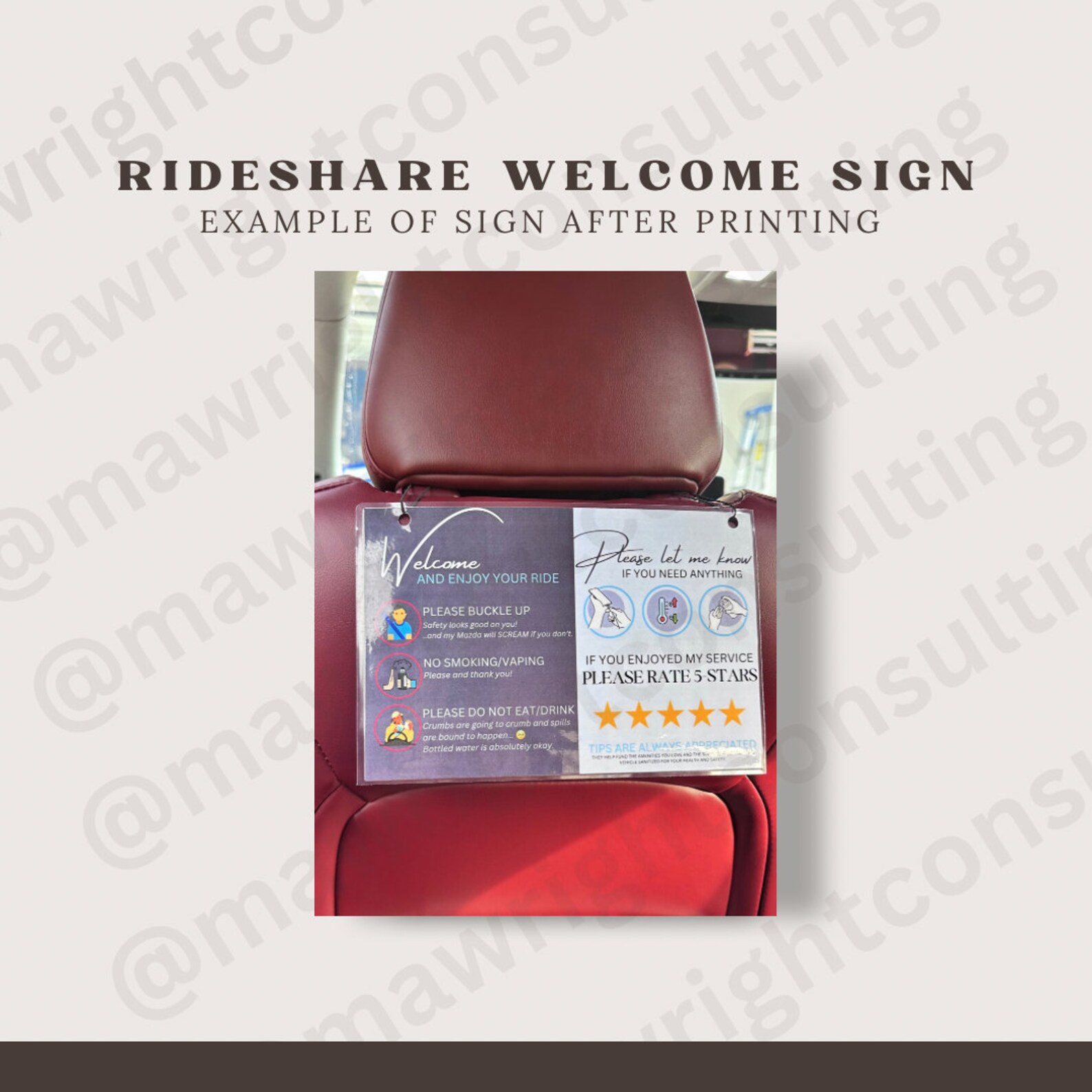Rideshare Welcome Sign Uber, Lyft, Taxi, Tip Sign, Backseat Sign CANVA ...