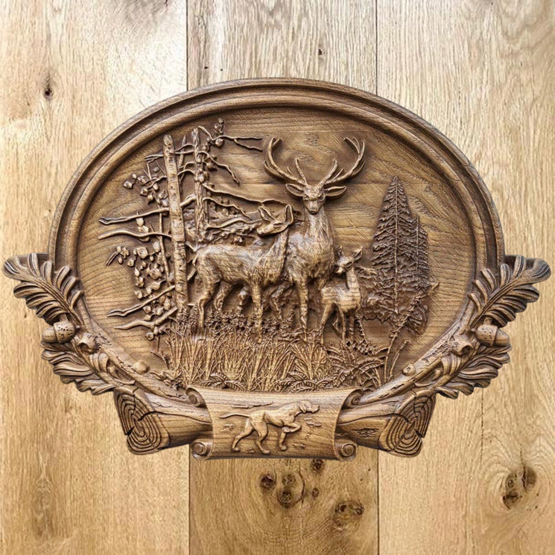Handcrafted Deer Family Wooden Wall Art: Rustic Nature Decor & Engraved ...
