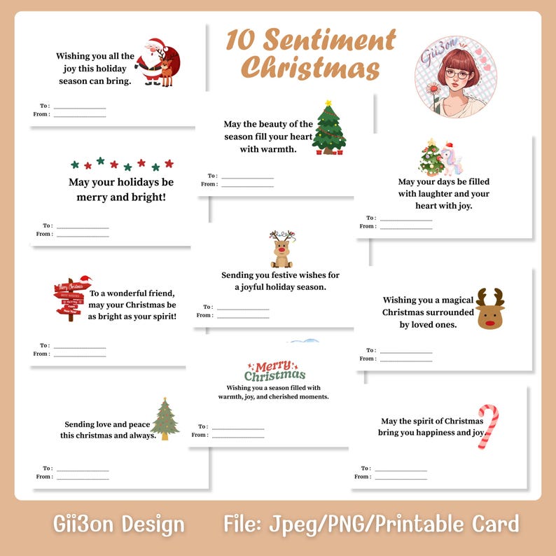 10 Christmas Sentiment Cards | Holiday Printable Quotes | PNG & JPEG ...