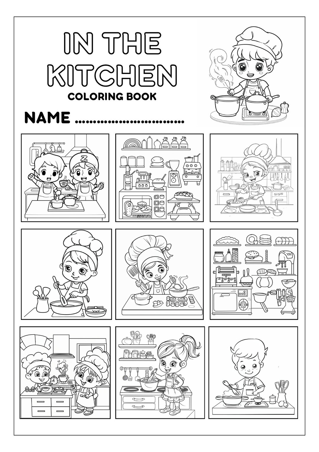 In the Kitchen Coloring Book for Kids, Download, Pdf, Commercial, Cute ...