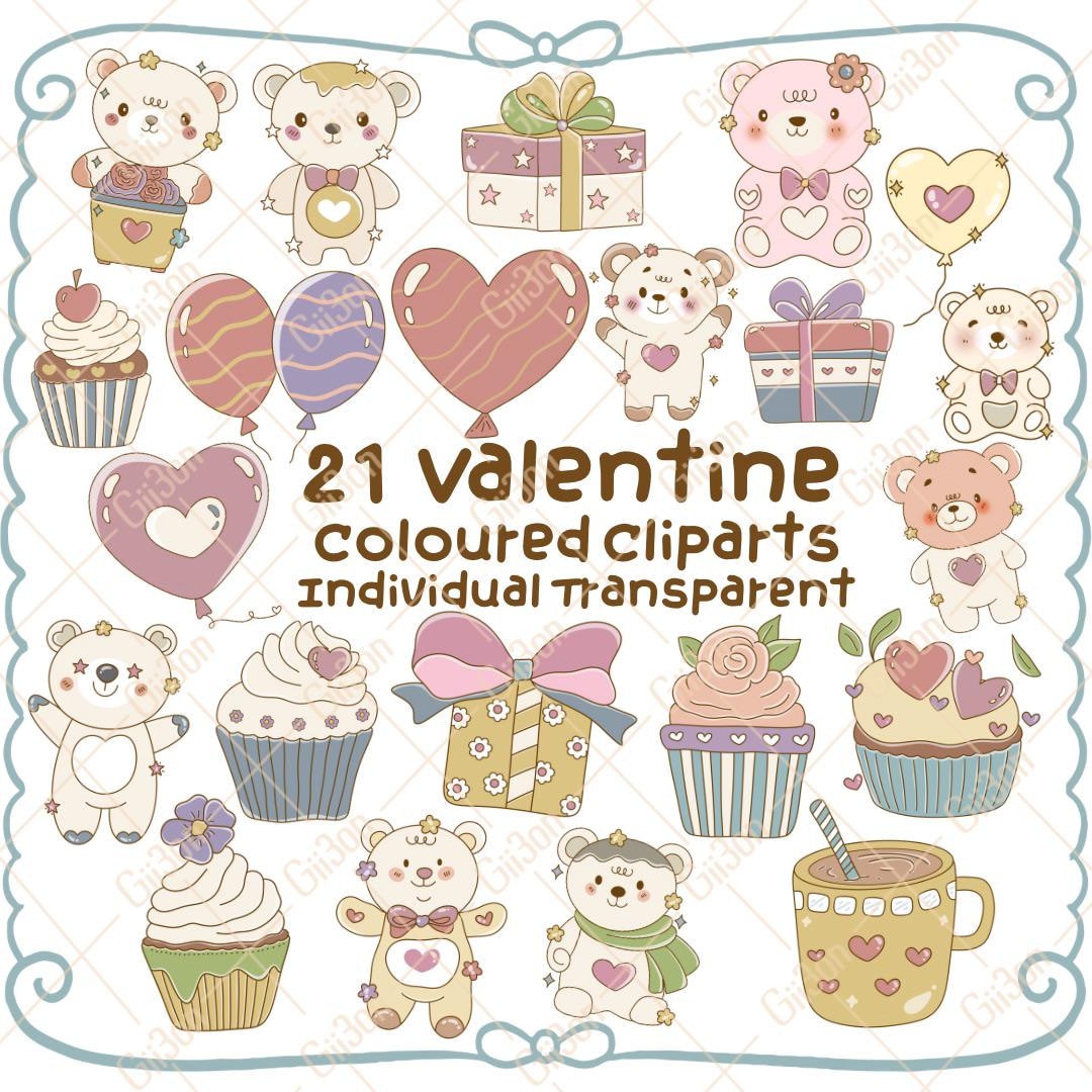 21 Valentine Clip Arts, Clipart, Coloured , Colouring, Cute Hand Drawn ...