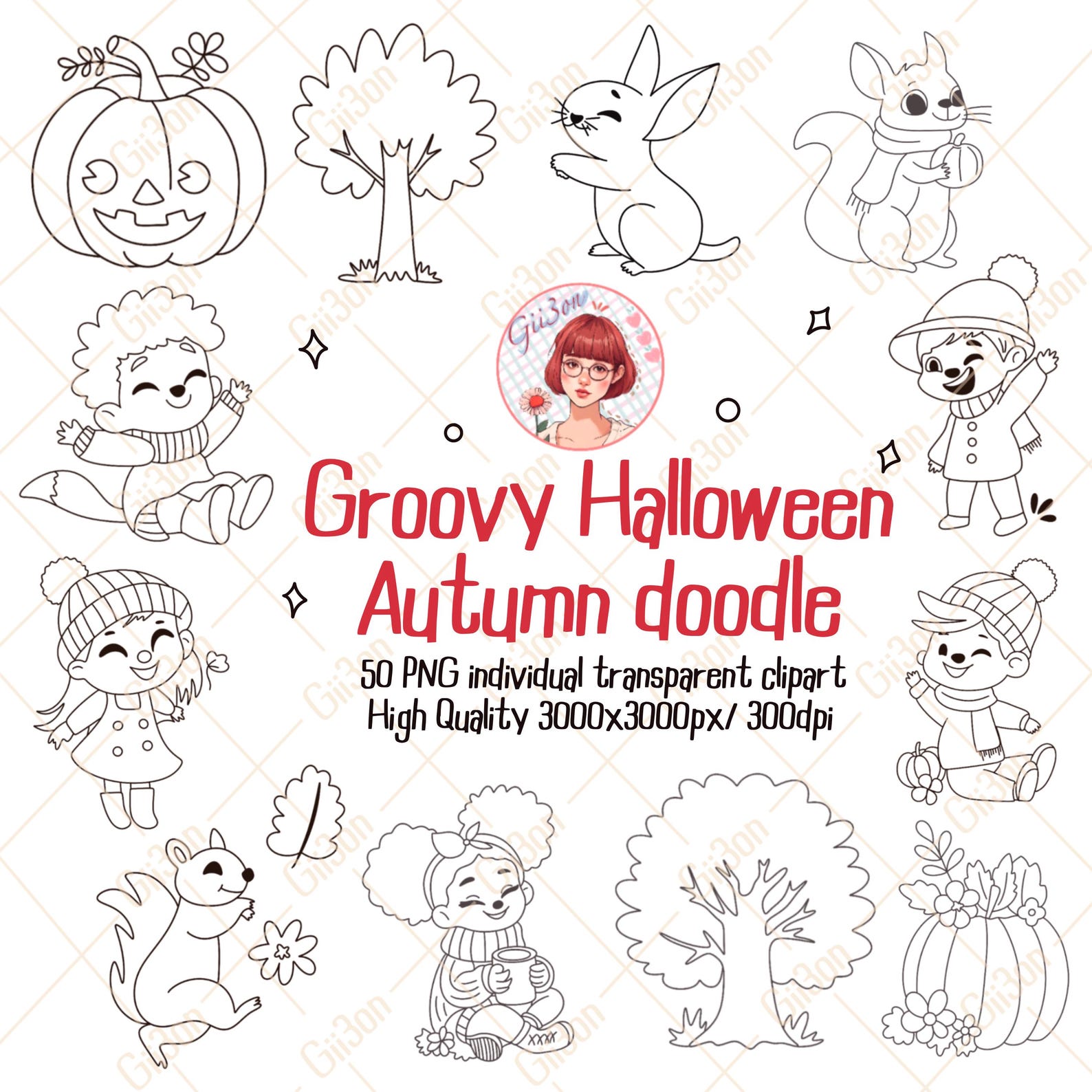50 Groovy Halloween Clip Arts in Autumn, Doodle, Outline, Colouring ...