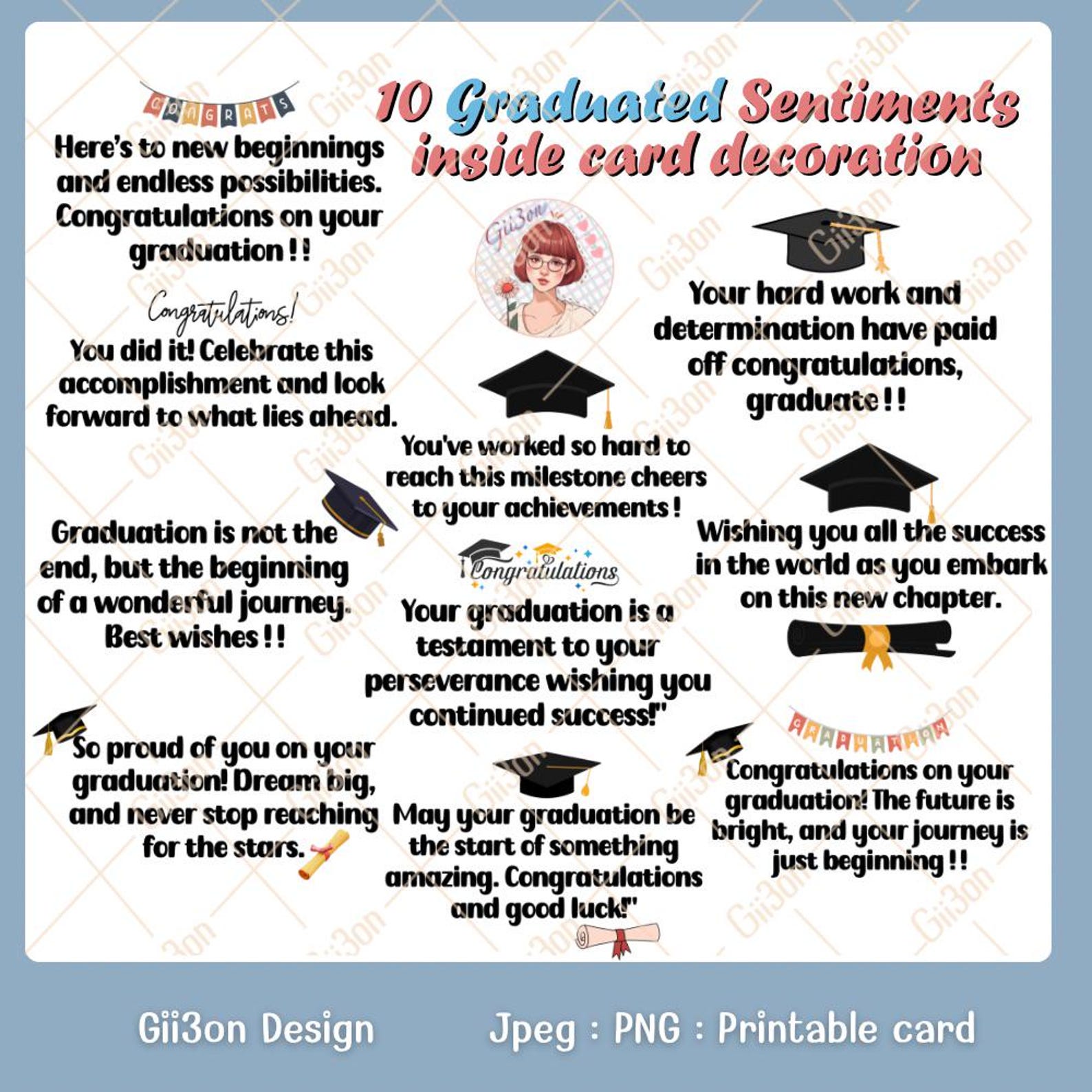 10 Graduated Sentiments, Png, Transparent, Printable, Card Inside, Jpeg ...