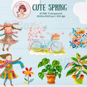 Cute Spring Clipart Bundle, Spring Clipart, Spring Girl Clipart, Spring ...