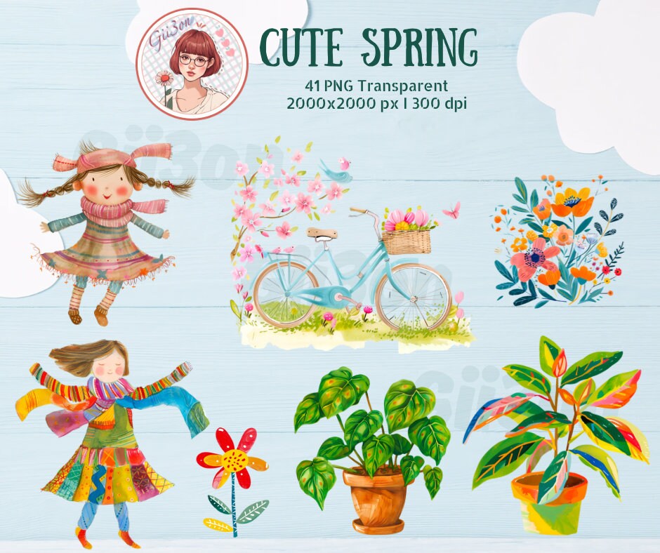 Cute Spring Clipart Bundle, Spring Clipart, Spring Girl Clipart, Spring ...