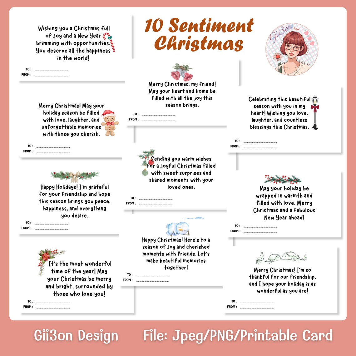10 Kawaii Christmas Sentiment Clipart Set | Cute Holiday Quotes ...