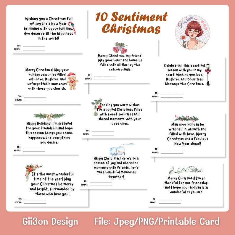 10 Kawaii Christmas Sentiment Clipart Set | Cute Holiday Quotes ...