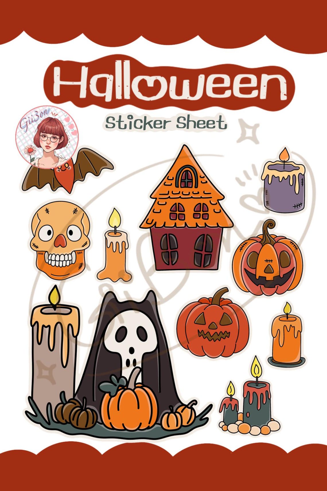Halloween Theme Clipart Bundle, Hand Drawn Sticker Sheet, Halloween ...
