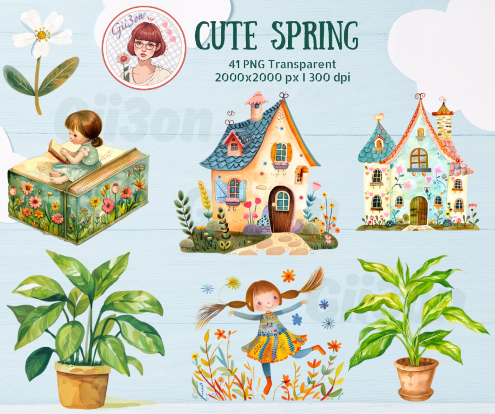 Cute Spring Clipart Bundle, Spring Clipart, Spring Girl Clipart, Spring ...