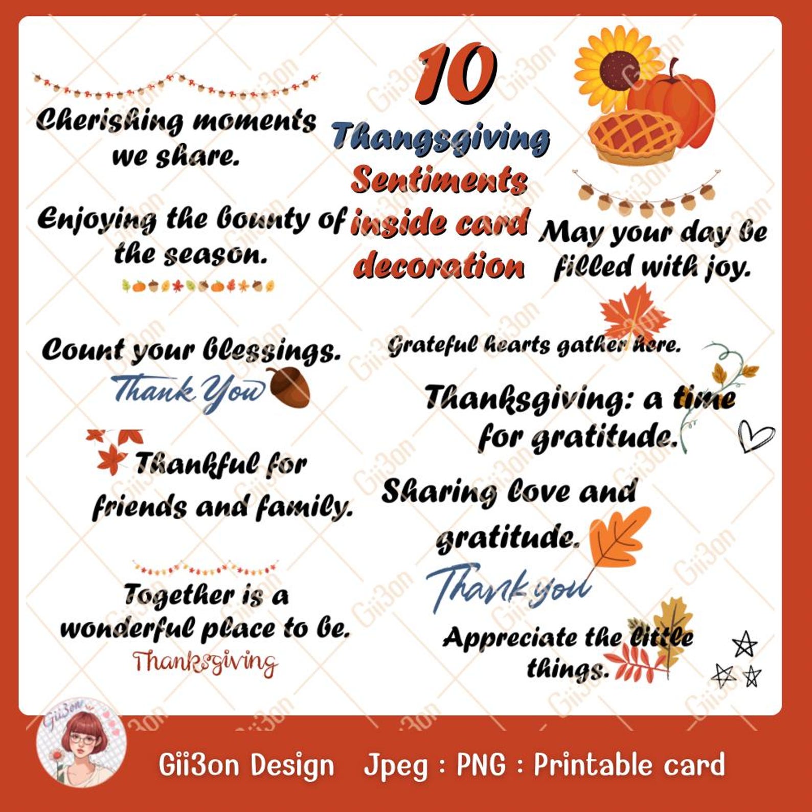 Thanksgiving Card Sentiments: Printable Thanksgiving Greetings (digital ...