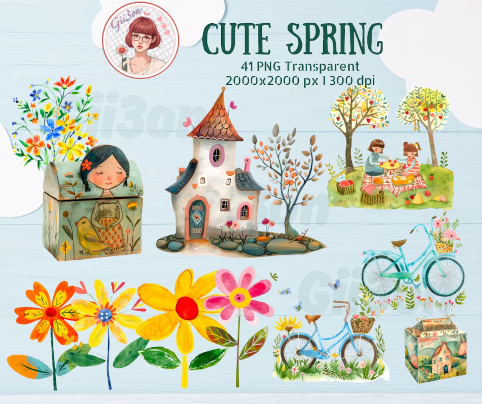 Cute Spring Clipart Bundle, Spring Clipart, Spring Girl Clipart, Spring ...