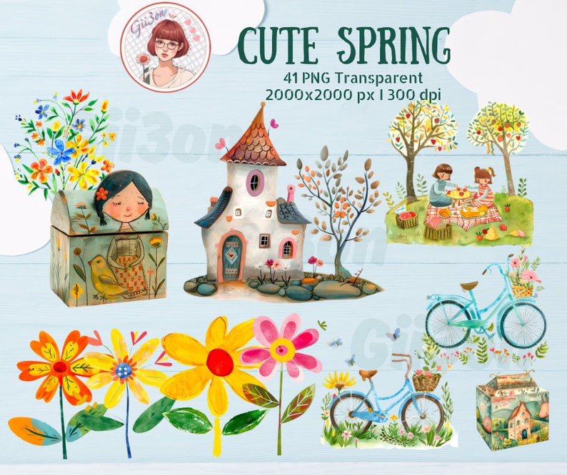 Cute Spring Clipart Bundle, Spring Clipart, Spring Girl Clipart, Spring ...