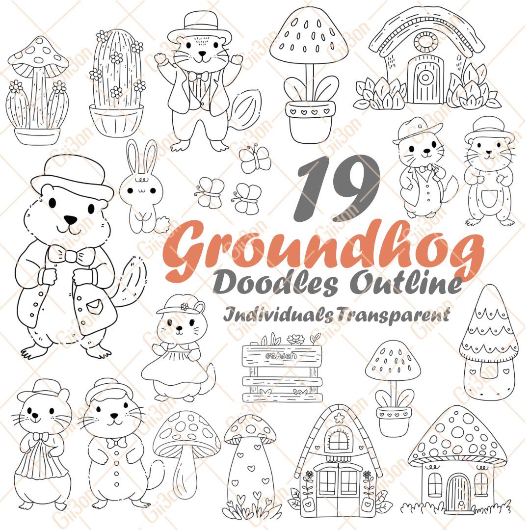 Groundhog Day, Doodles, Outline Cute, Element, Digital Download ...
