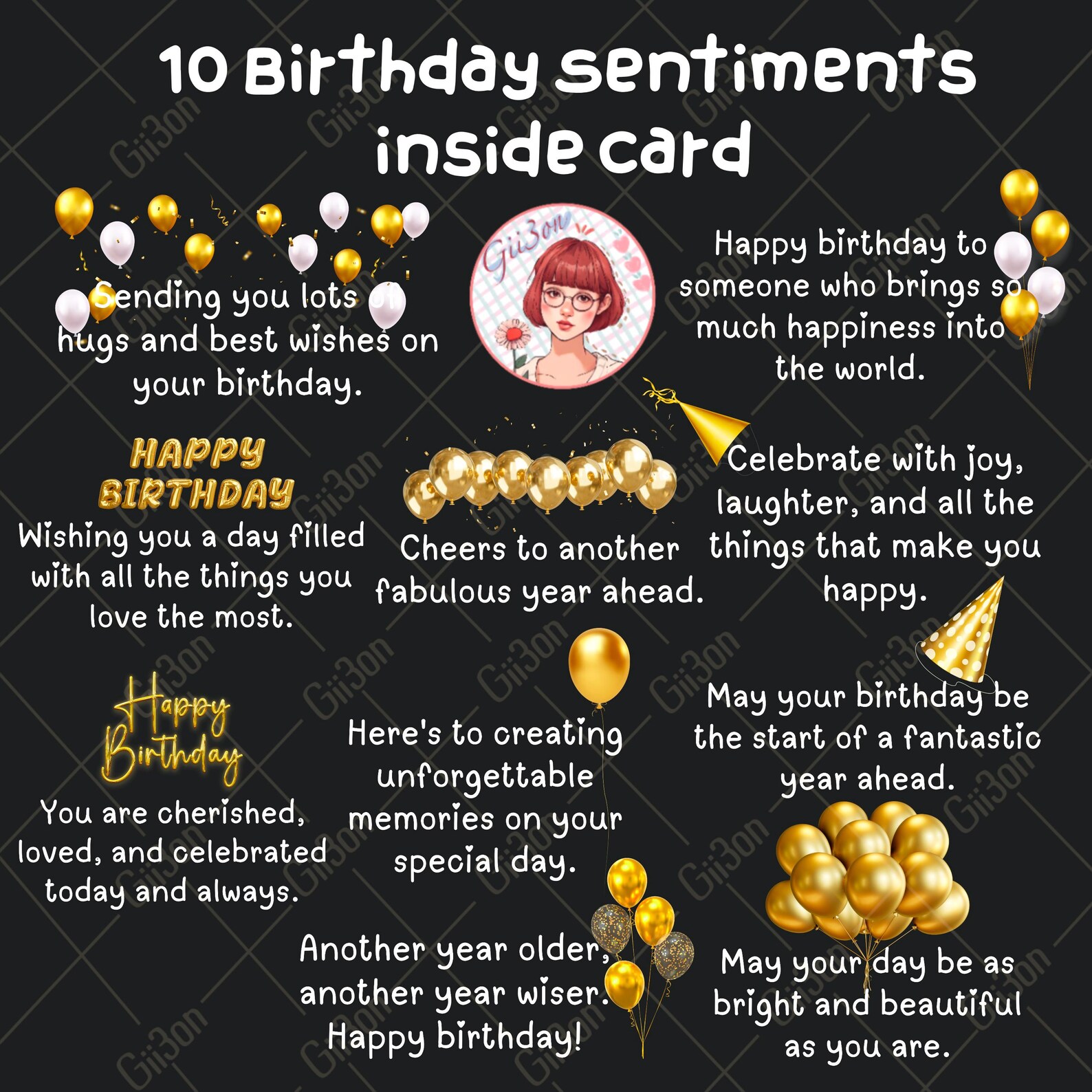 Birthday Card Sentiments Digital Stamp Bundle: Word Art Quotes (PNG) - Etsy