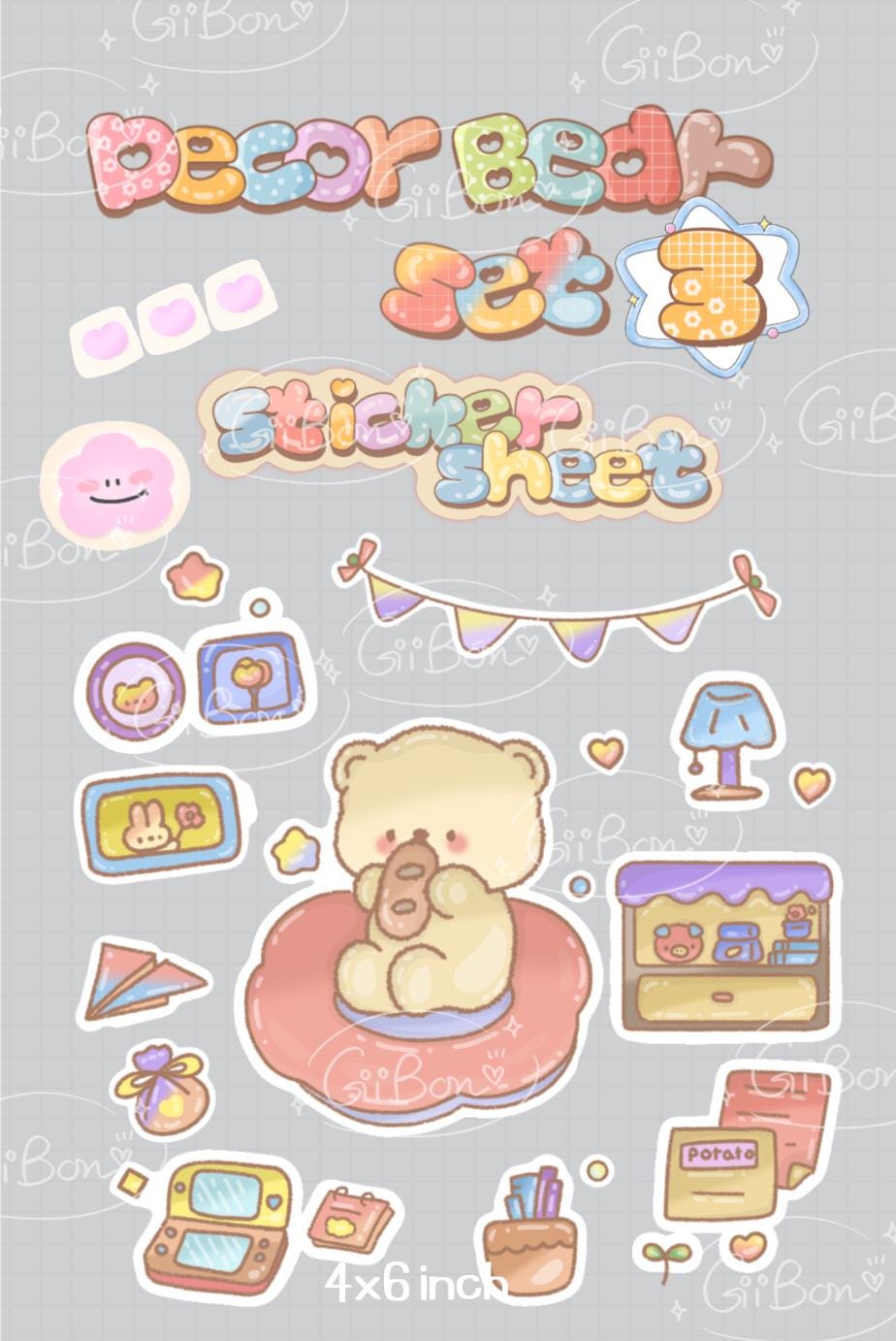 Decor Bear Set 3, Cute Decoration for Card Making or Things, Pastel ...