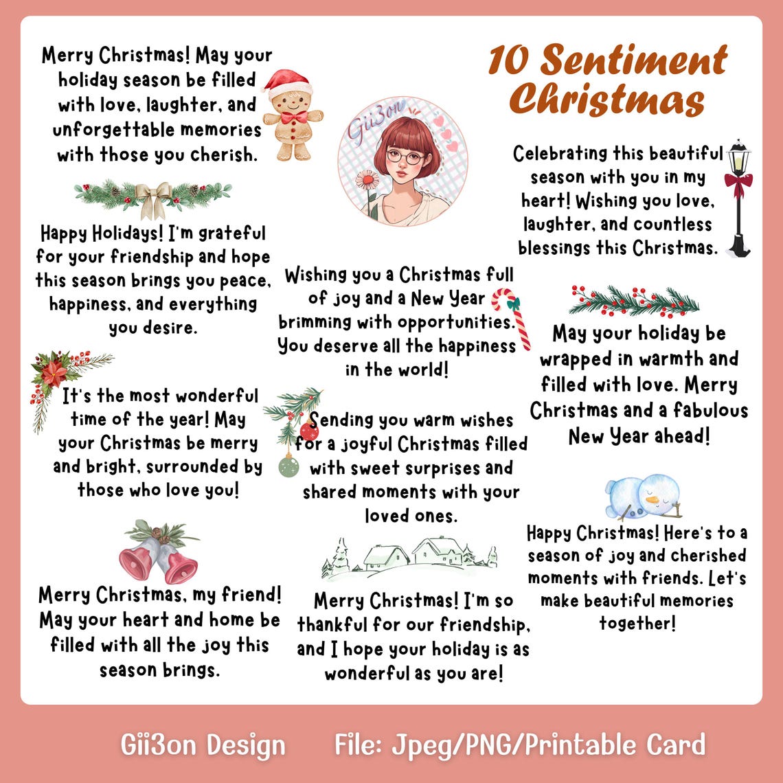 10 Kawaii Christmas Sentiment Clipart Set | Cute Holiday Quotes ...