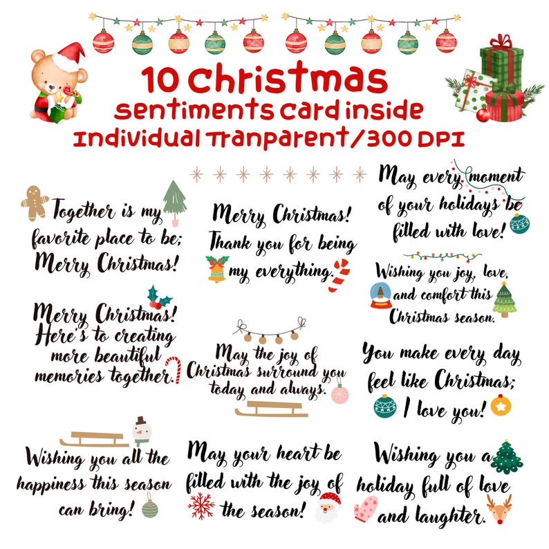 Christmas Card Sentiments 'for the Inside' Digital Stamp Bundle, Clip ...