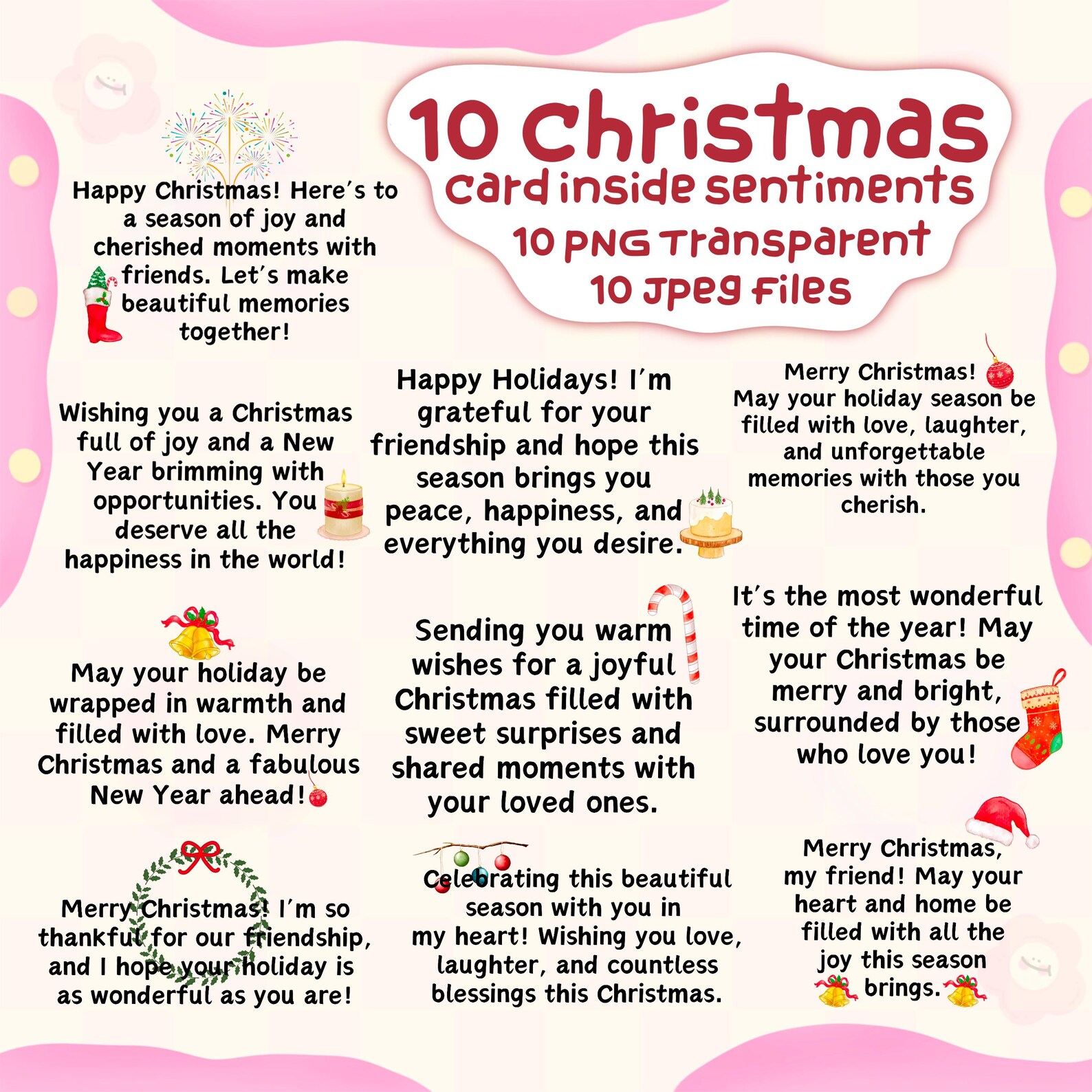 Christmas Card Sentiments: Word Art Quotes, PNG JPEG (digital Stamp ...
