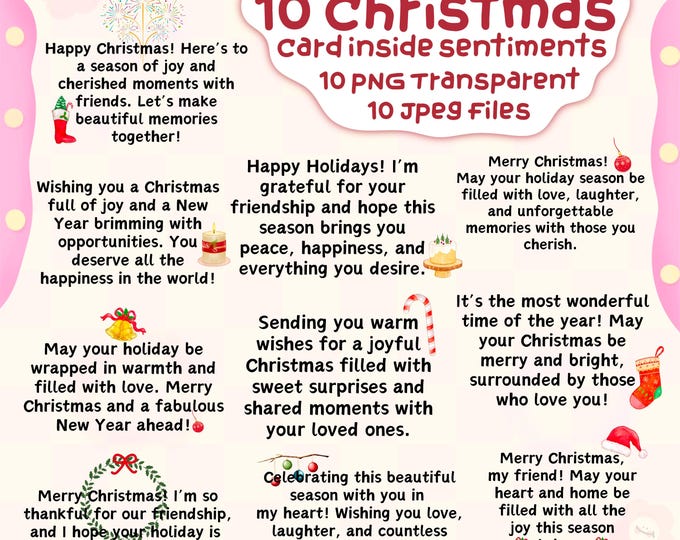 Christmas Card Sentiments 'for the Inside' Digital Stamp Bundle, Clip ...