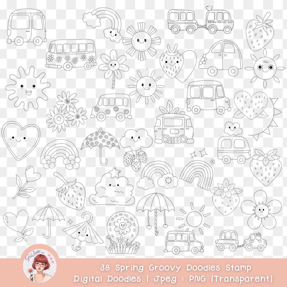 Spring Doodles Clipart: Groovy Rainbow PNG Stamps (digital Download) - Etsy