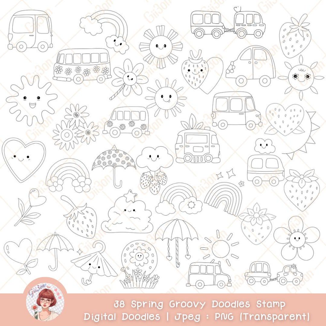 Spring Doodles Clipart: Groovy Rainbow PNG Stamps (digital Download) - Etsy