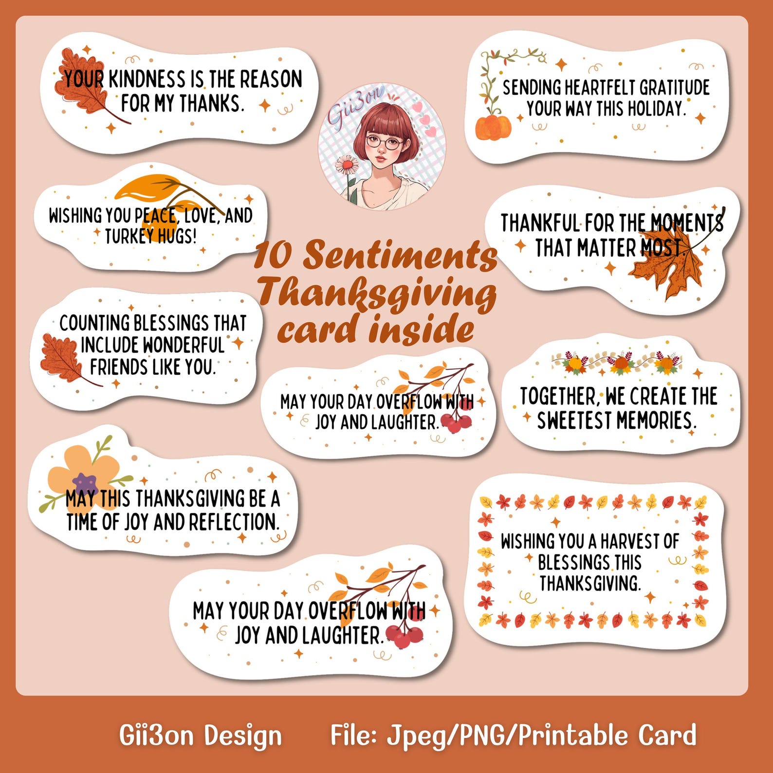 Thanksgiving Sentiment Bundle | 10 Fall Quotes PNG JPEG PDF | Printable ...