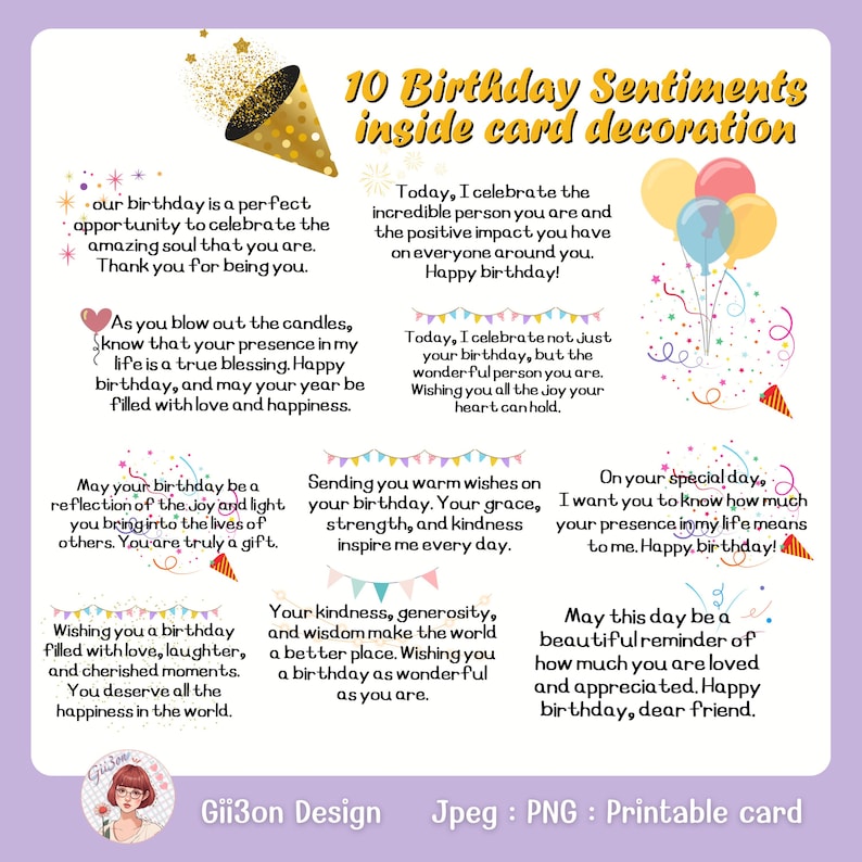 Birthday Card Sentiments: Printable PNG, JPEG (digital Download) - Etsy
