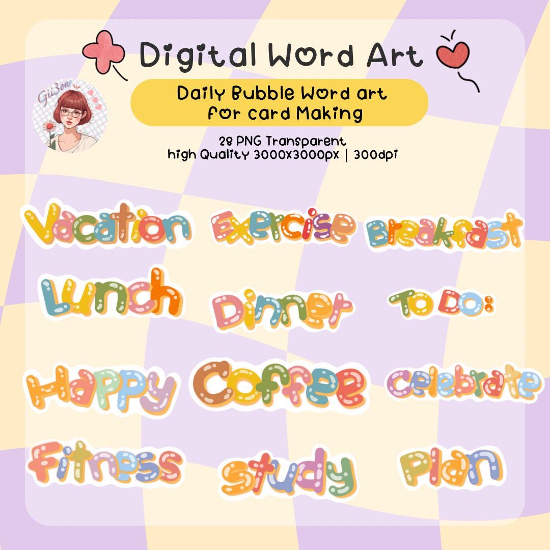 Bubble Cute Word Art for Card Making, Digital Download, Clipart, Pastel ...