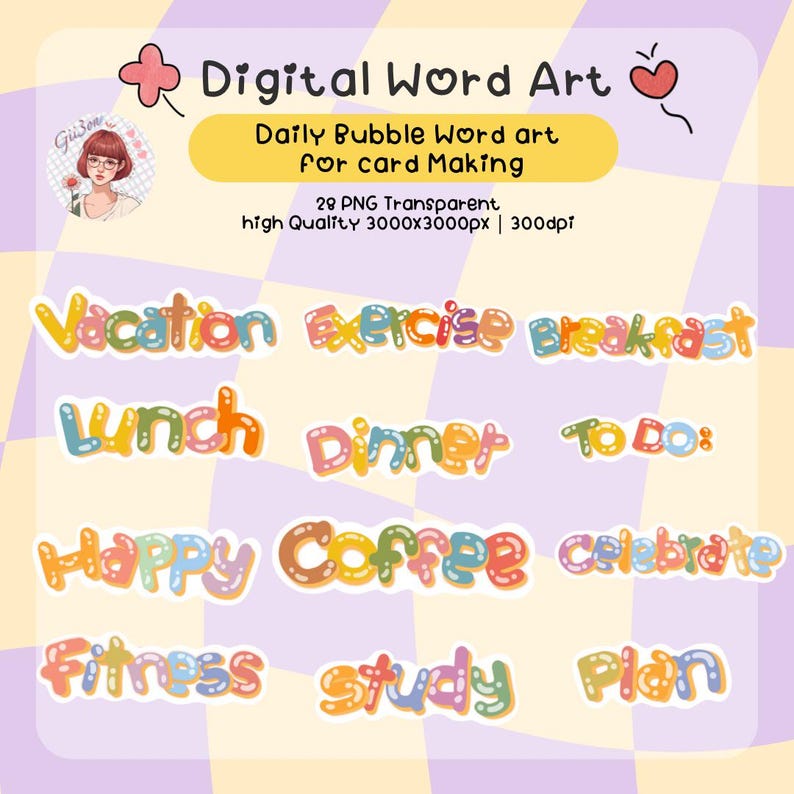 Bubble Cute Word Art for Card Making, Digital Download, Clipart, Pastel ...