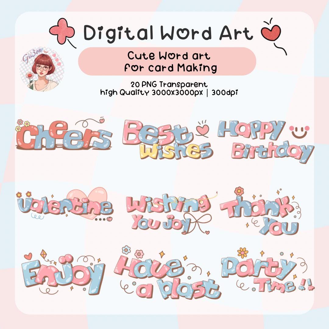 Cute Word Art for Card Making, Digital Download, Clipart, Pastel Word ...