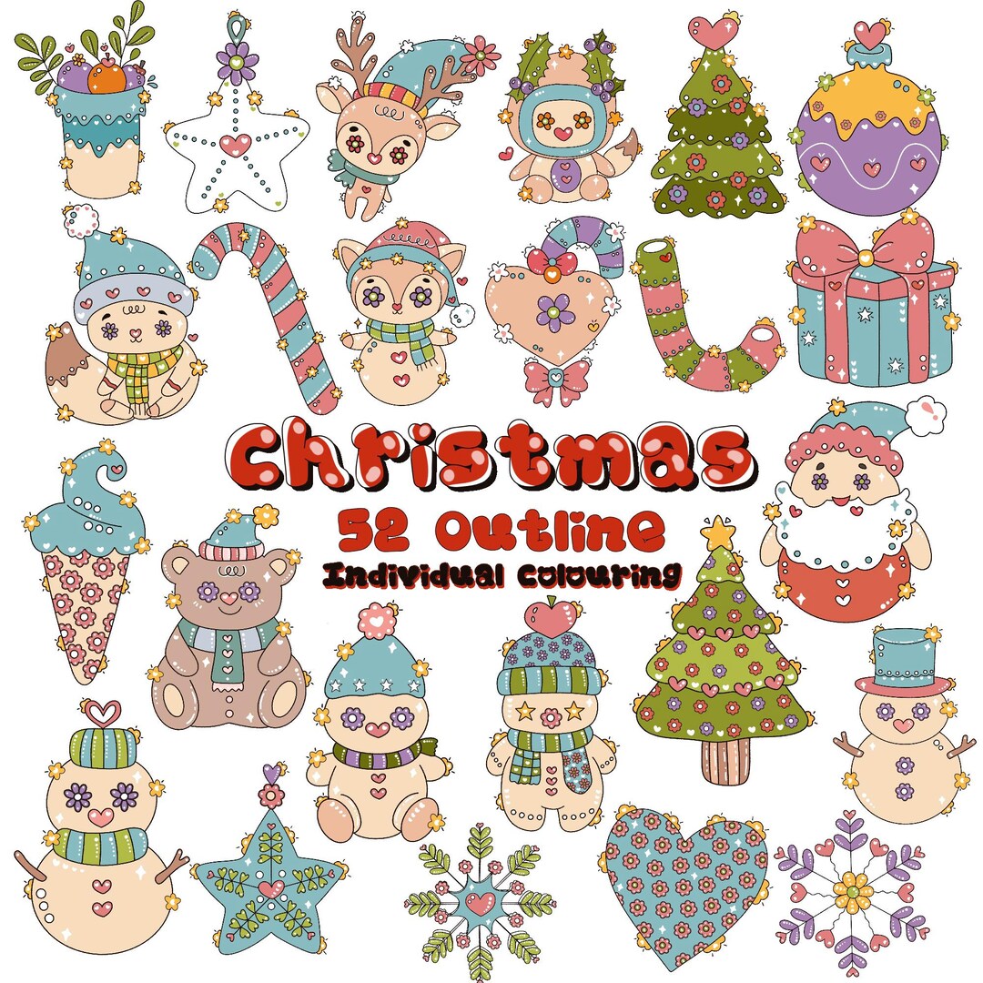 52 Groovy Christmas Clip Arts, Clipart, Coloured , Colouring, Cute Hand ...