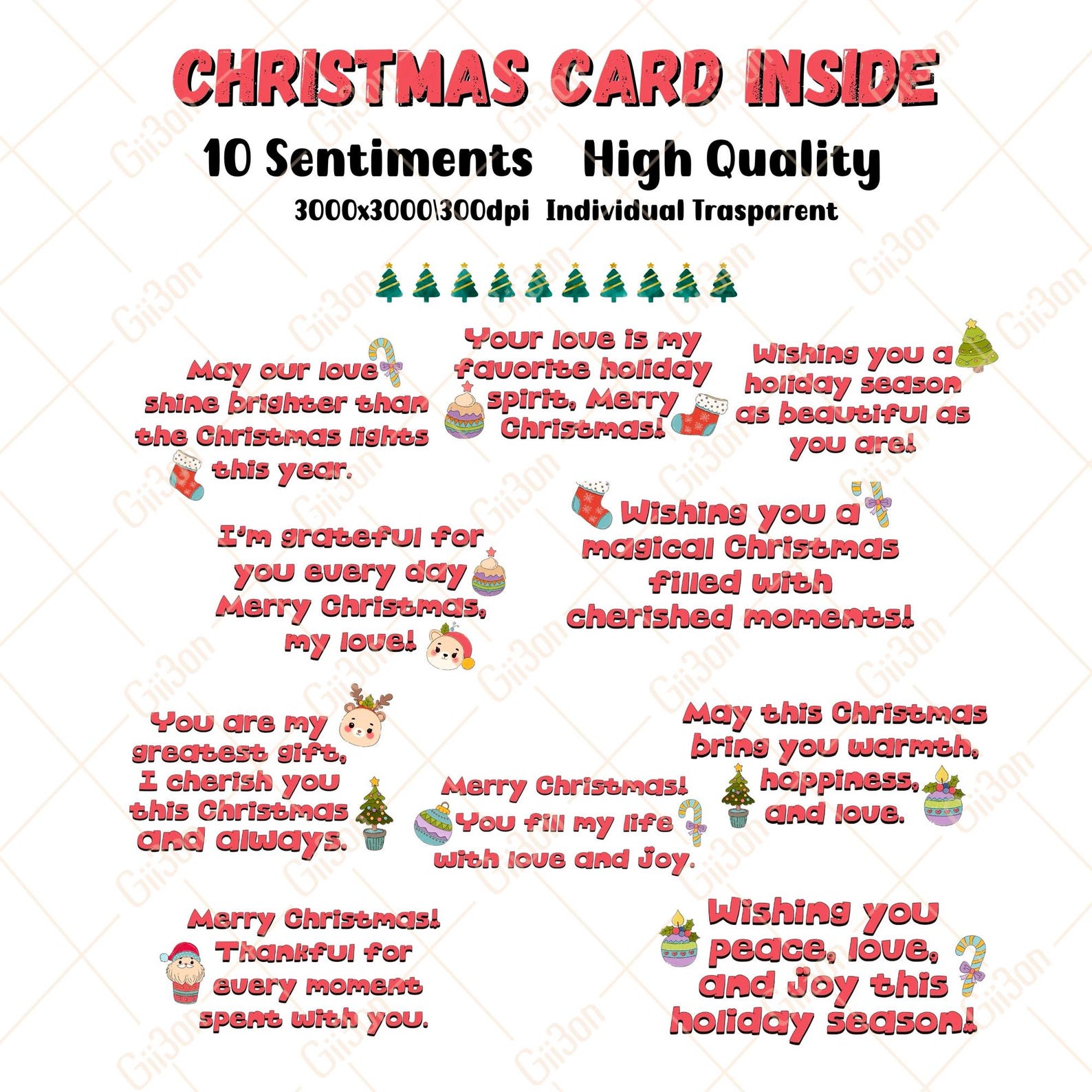 Christmas Card Sentiments 'for the Inside' Digital Stamp Bundle, Clip ...