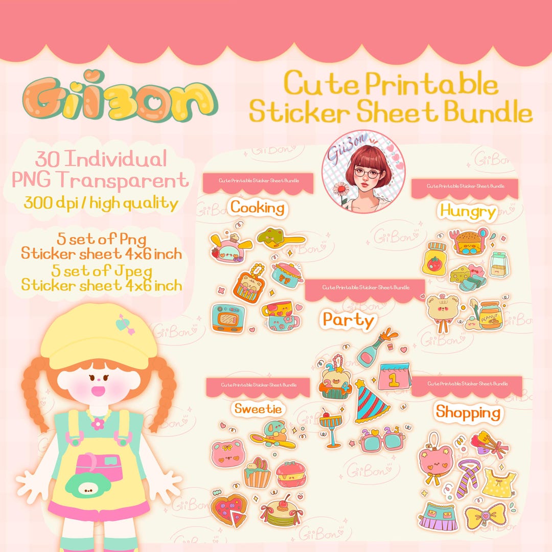Cute Printable Sticker Sheet Bundle | Planner Sticker Sheet | Sticker ...