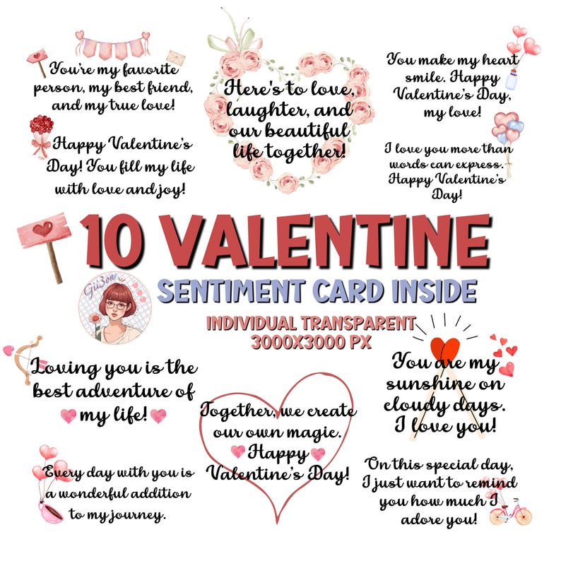 Valentine Card Sentiments 'for the Inside' Digital Stamp Bundle, Clip ...