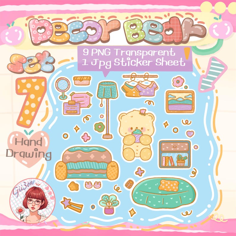 Decor Bear Set7, Cute Hand Drawn Decoration for Card Making or Things ...
