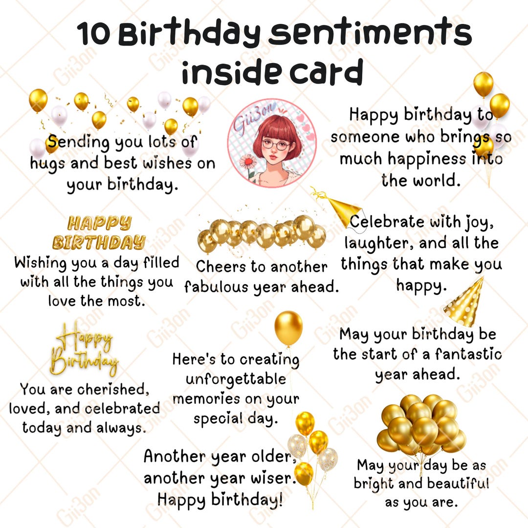 Birthday Card Sentiments Digital Stamp Bundle: Word Art Quotes (PNG) - Etsy