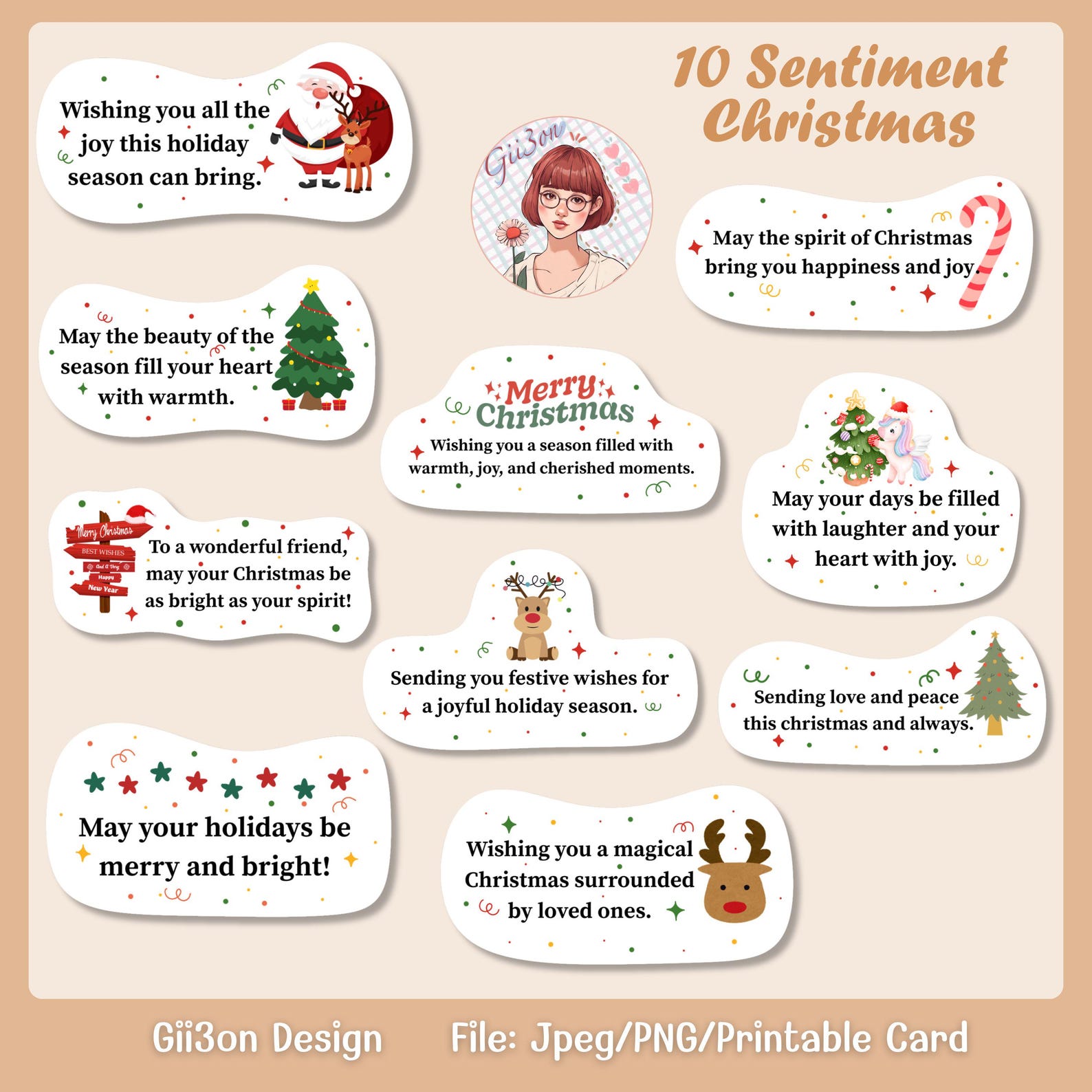 10 Christmas Sentiment Cards | Holiday Printable Quotes | PNG & JPEG ...